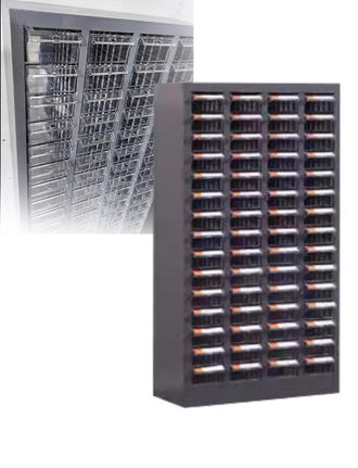 Generic Hardware-Organizer-Schrank mit beschrifteten Schubladen for effiziente Aufbewahrung in Garagen- und Hobbyprojekten, Design aus legiertem Stahl mit 60 