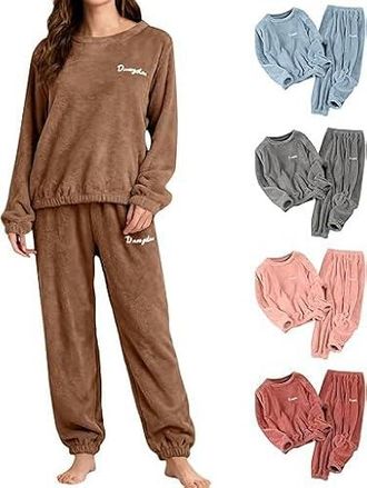Generic Ensemble de pyjama en flanelle pour femme, vêtements de détente mignons et confortables, pyjama dhiver chaud en polaire douce, ensemble de détente 202