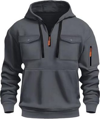 Generic Sweat à capuche pour homme avec fermeture éclair intégrale - Veste de travail à manches longues - Coupe ample - Plusieurs poches - Sweat à capuche mil