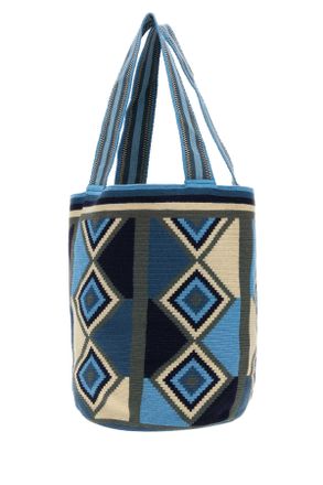 J.W.Anderson Womens Embroidered Fabric Wayuu Shopping Bag Bluemulti Exterior: Acrylic Borse A Mano