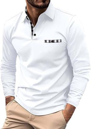 Generic Polo &agrave; manches longues pour homme - Mat&eacute;riau en coton d&eacute;contract&eacute; avec poche sur la poitrine, d&eacute;tail de col &agrave; boutons classique, coupe confortable ada