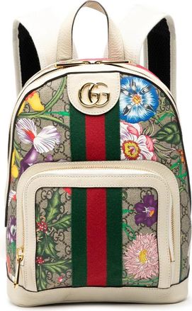 Gucci Rucks&auml;cke - Small GG Supreme Flora Ophidia Backpack - Gr. unisize - in Braun - f&uuml;r Damen