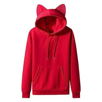 Generic Sweat &agrave; capuche en polaire avec oreilles de chat - Couleur unie - Automne/hiver - Pour femme, RD1., XXL