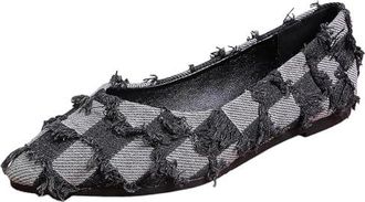 Generic Chaussures plates en jean pour femme - &Eacute;l&eacute;gantes - Bout pointu - Motif &eacute;cossais - Polyvalentes, l&eacute;g&egrave;res et confortables - Chaussures de marche, de tra