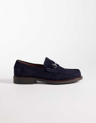 Noak Made in Portugal - Penny-Loafer aus Wildleder in Marineblau mit goldfarbener Spange