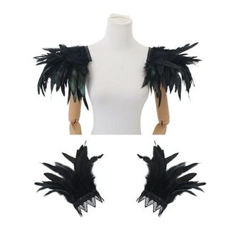 Generico G&eacute;n&eacute;rique Epaulette en Plumes Gothique Plume Cape Ch&acirc;le Punk Femme Accessoire De Costume &Eacute;paulettes Cape Noeud Papillon Collier Carnaval Br&eacute;silien Cos