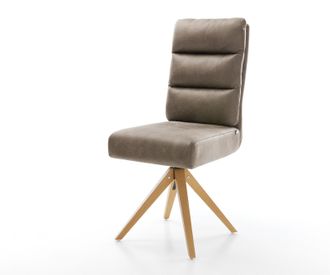 DELIFE Esszimmerstuhl Pela-Flex Mikrofaser Taupe Vintage Holzgestell kantig Natur 360&deg; drehbar Taschenfederkern, Esszimmerst&uuml;hle