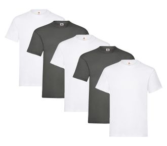 Fruit Of The Loom Herren Regular Fit T-Shirt Heavy Cotton Tee Shirt 5 Pack,3X Weiss + 2X Graphit + 1 HL Kauf Notizblock-3XL