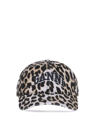 Ganni Womens Baseball Hat Leopard Print Brown Cotton