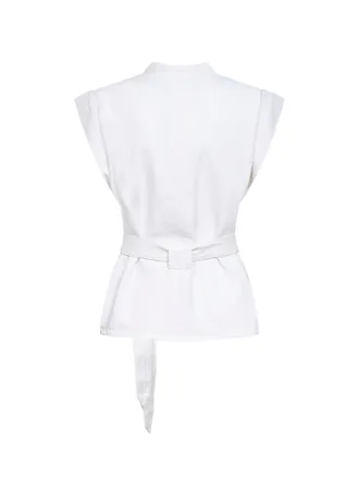 Christophe Lemaire Womens Belted Chasuble Bleached Denim White Cotton Tops Top