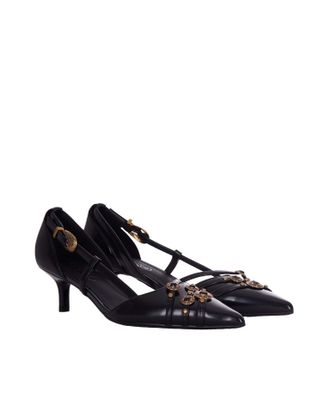 Pinko Womens Slingback Pumps Gloria Black-Antique Gold Leather Black/antique