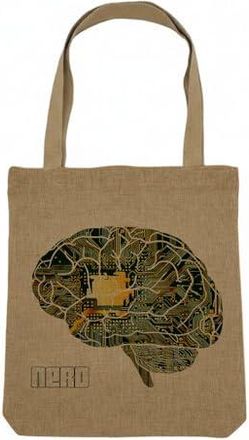 Fabulous Sac Shopping Tote Bag Aspect Lin - Cerveau en Circuit imprim&eacute; Nerd - Sac de Courses Toile Epaisse 360g Beige Naturel Cabas Port&eacute; Epaule Solide Imprim&eacute;