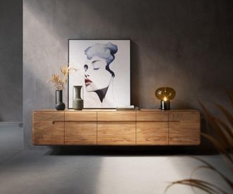 DELIFE Lowboard Anaya 220 cm Akazie Natur 4 T&uuml;ren 2 Schubladen Schwebend, Lowboards