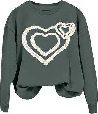 Generic T-shirt imprim&eacute; &agrave; manches longues et col rond pour femme pour la Saint-Valentin 2026, gris fonc&eacute;, XXL