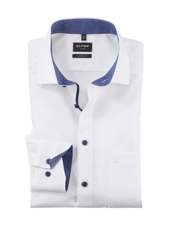 Olymp Herren Oberhemd Langarm Luxor,Einfarbig,modern fit,Global Kent,Weiss 00,39