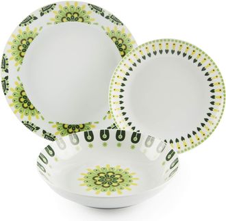 Excelsa 63407 Lhasa Natural Tellerservice, 18-teilig, Porzellan, gr&uuml;n