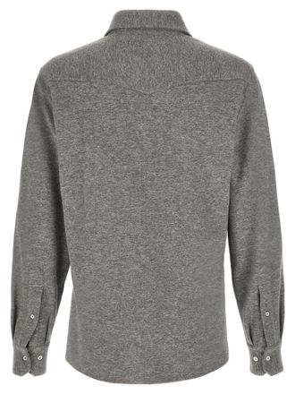 Brunello Cucinelli Cashmere-Cotton Knit Western Shirt - Gray