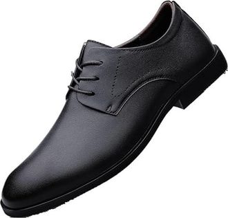 Generic Chaussures habillées for Hommes, Chaussures Derby en Cuir Noir à Lacets, Bout Bruni, Semelle en Caoutchouc, Talon carré antidérapant, soirée(Noir,44.5