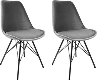 Kick Collection 2er Set Esszimmerstühl Velvet - Samt - Grau - Modern und Hochwertig - Samtstoff und Metall - Erhältlich in vielen Farben