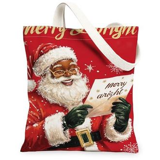 Generic Sacs fourre-tout en toile motif P&egrave;re No&euml;l vintage, r&eacute;utilisables, l&eacute;gers et lavables avec bandouli&egrave;re, Rouge, 13x15 Inch