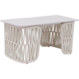 Hhg Loungetisch HHG-224, Gartentisch Balkontisch Outdoor, Seilgeflecht Rope Sinterstein 43x90x45cm creme, Platte creme