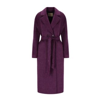 Twinset Femme, Manteaux, Violet, Taille: 36 FR Manteau crois&eacute; en laine m&eacute;lang&eacute;e