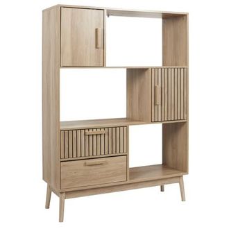 The Home Deco Factory HD0086, Bücherregal aus Naturholz, modernes und raffiniertes Design, 4 Türen für optimale Aufbewahrung, ideal für Wohn- oder Schlafzimmer, Maße 100 x 