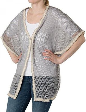 styleBREAKER Poncho en Crochet avec des Emmanchures Ouvertes, Fermeture à Crochet, Bordure, Gilet dété, Femmes 08010024, Couleur:Gris Clair-crème