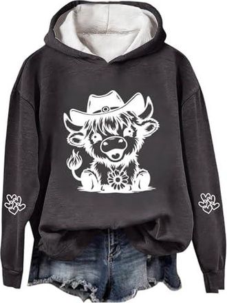 Generic Chandails de No&euml;l pour femmes - Grande taille - Pull ample d&eacute;contract&eacute; - Avec capuche - Pull de No&euml;l &agrave; capuche - Essentiels de vacances - Vache Highla