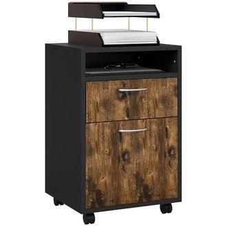 HOMCOM Caisson de bureau rangement bureau sur roulettes tiroir placard niche panneaux particules brun rustique