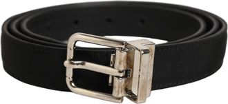 Dolce & Gabbana Leather with Silver-Tone Buckle Belt - Black