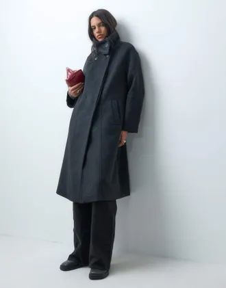 Asos manteau habill&eacute; &agrave; col chemin&eacute;e en laine gris charbon