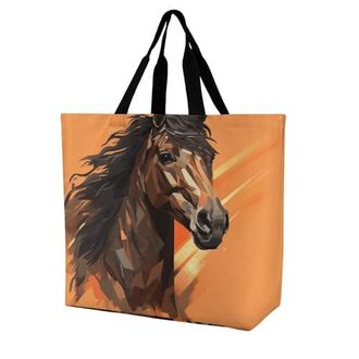 Generic Fond Orange Avec T&ecirc;te De Cheval Sac A Main Femmes Grand Tote Bag L&eacute;ger Sac A Main Femme Pour Shopping Voyage Quotidienne
