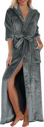 Generic Robe de chambre pour femme avec masque pour les yeux - Longue longueur - Flanelle polaire - Avec poches - Couleur unie - Doux - &Eacute;pais - Chaud - Robe d