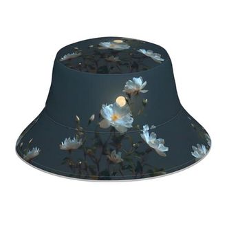 Generic Chapeau De Seau Impression De Fleurs sur La Lune Chapeau De Soleil Pliable Mode Bonnet Soleil, pour Chasse, De P&ecirc;che, La Randonn&eacute;e, 56-58cm