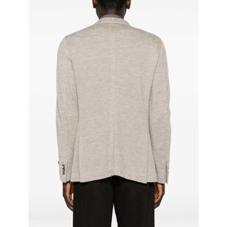 Isaia Houndstooth Wool-Silk Blazer - Beige