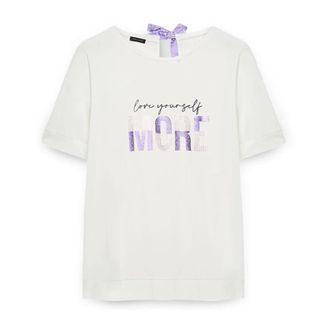 Fiorella Rubino T-Shirt mit Schriftzug und Schleife - - Tops - Damen - Wei&szlig; - M
