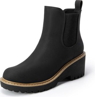 Dream Pairs Damen Wedge Chelsea Stiefeletten Modische Runde Zehen Niedriger Wedge Absatz Plattform Stiefel Schuhe,Size 38.5,Schwarz-Nubuck,SDAB2403W