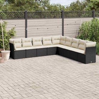 vidaXL Vidaxl - Salon de jardin 9 pcs avec coussins noir r&eacute;sine tress&eacute;e