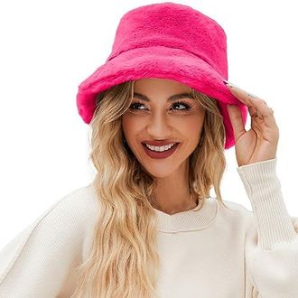 Generic Chapeau de p&ecirc;cheur pour femme - Chapeau cloche chaud et doux pour lhiver - Chapeau de soleil en fourrure, rose vif, Taille unique