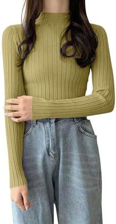 Generic Pull décontracté à manches longues pour femme, pull pour femme - Collants extensibles - Pull en tricot à col roulé uni et confortable - Manches longue