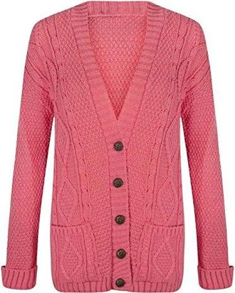 WearAll Cardigan en tricot torsadé à manches longues pour femme Tailles 36 à 42, corail, 40-42