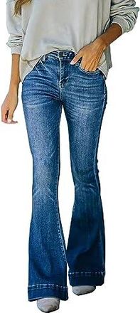Generic Jean évasé pour femme avec bas évasé, coupe bootcut classique délavé, extensible et robuste, jambe droite, coupe évasée, pantalon en jean ajusté avec 