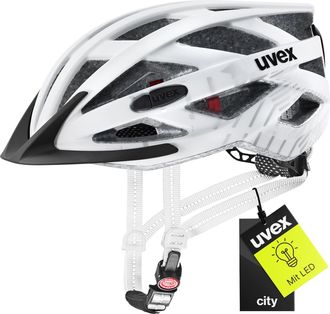Uvex City i-vo - Leichter Fahrradhelm für Damen und Herren - individuelle Größenanpassung - LED-Licht - White-Black matt - 52-57 cm