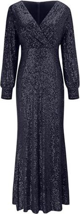 Generic Robe longue de plage pour femme - Imprim&eacute; &eacute;paule - Robe longue &eacute;vas&eacute;e - Grande taille, bleu marine, XXL