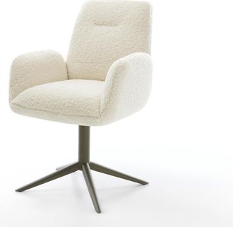 DELIFE Drehstuhl Zoa-Flex Teddystoff Beige Fußkreuz Effektfinish Titan 360° drehbar Wippfunktion Taschenfederkern, Esszimmerstühle