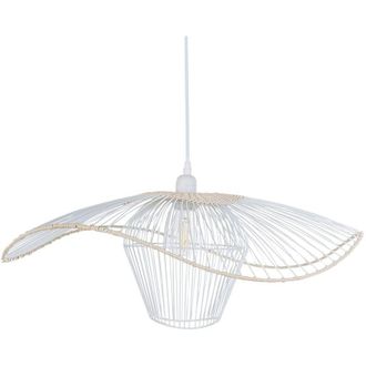 Beliani Beliani - Lampe Suspendue en Rotin et Abat-Jour en M&eacute;tal Blanche Lunga