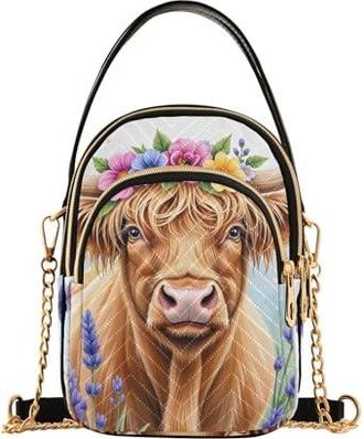 Mnsruu Sac à bandoulière pour femme - Motif vache des Highlands - Lavande - Avec sangle réglable
