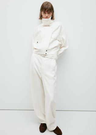 Mango Pantalon droit avec ceinture blanc - Femme - 32 - MANGO