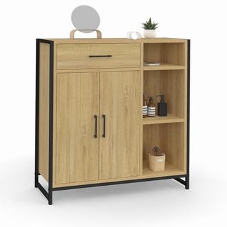 IDMarket Meuble de Rangement Salle de Bain Detroit 1 tiroir 2 Portes Placard et &eacute;tag&egrave;res Design Industriel